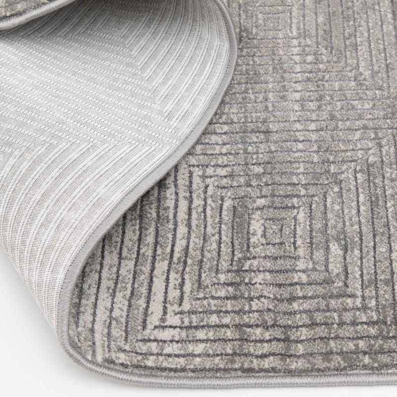 (A498) Laila Ali Camden Grey Geo Square Design Area Rug, 5x7