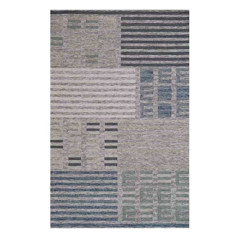 (A508) Ty Pennington Elmwood Blue & Ivory Patch Patterned Area Rug, 5x7