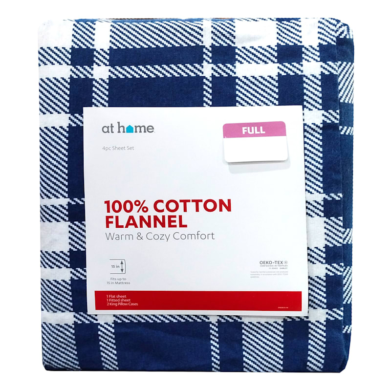 Blue Plaid Full Flannel Sheet Set