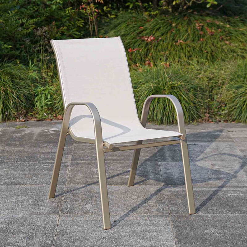 Stackable Beige & Champagne Sling Patio Chair | At Home