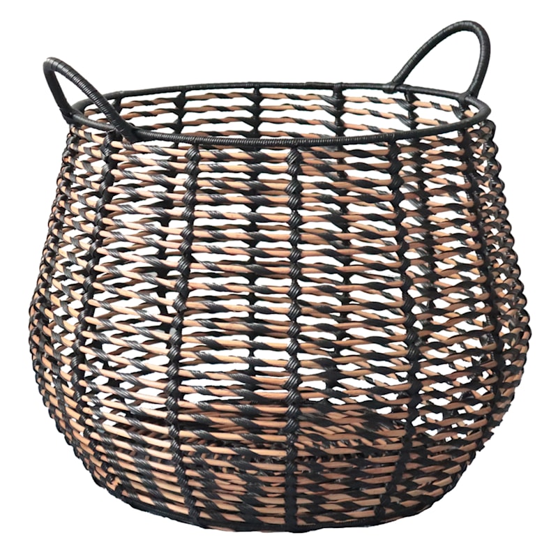 Rocco Black & Natural Rattan Storage Basket, Large