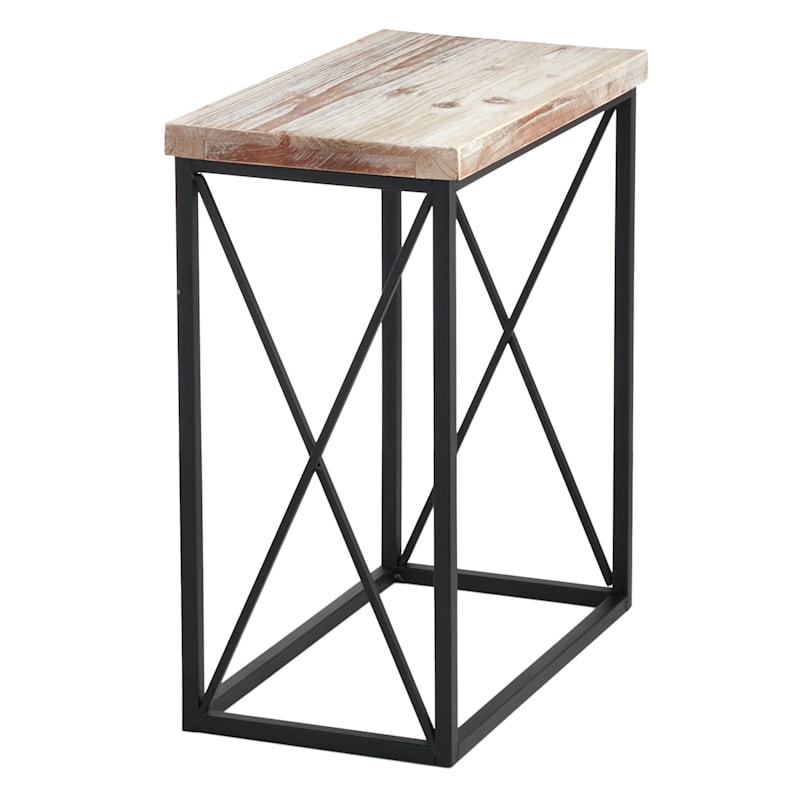 Wooden Top Black Cross Metal Table Small | At Home