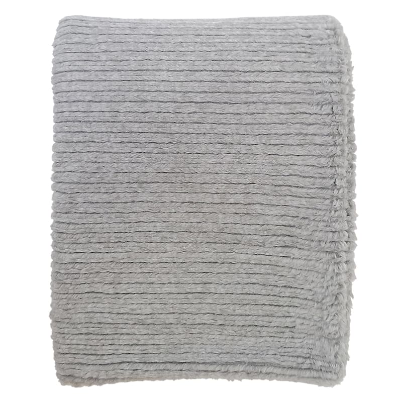 Found & Fable Grey Faux Fur Throw Blanket, 50x60