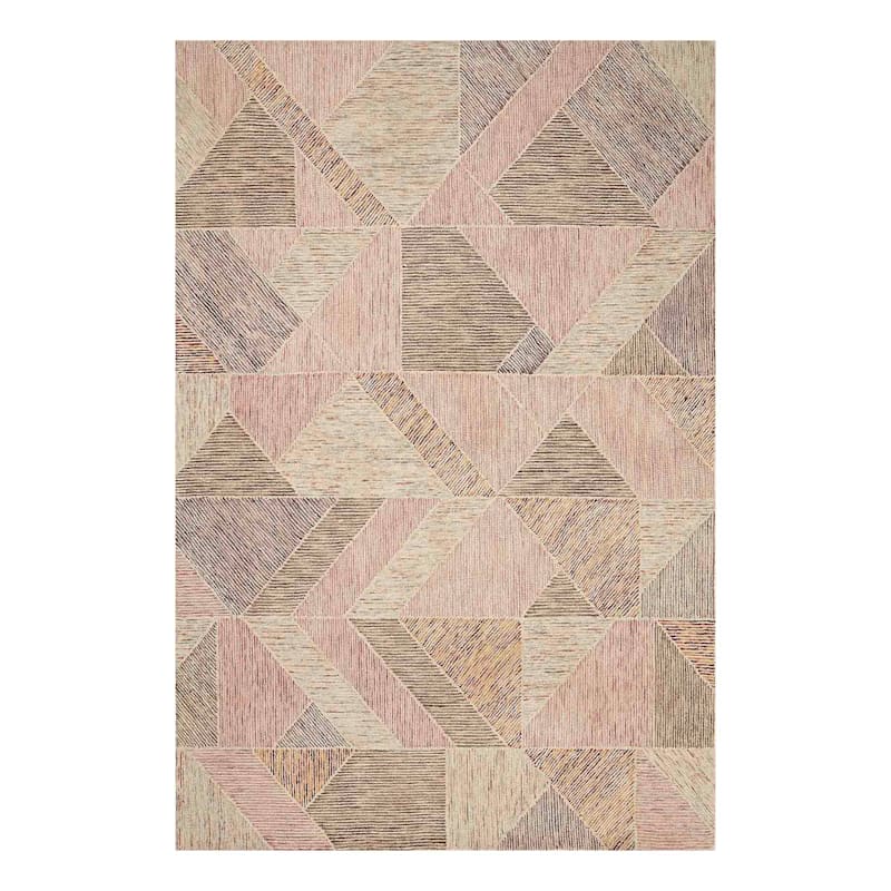 (A511) Tracey Boyd Sherman Gold & Blush Geo Design Area Rug, 5x7
