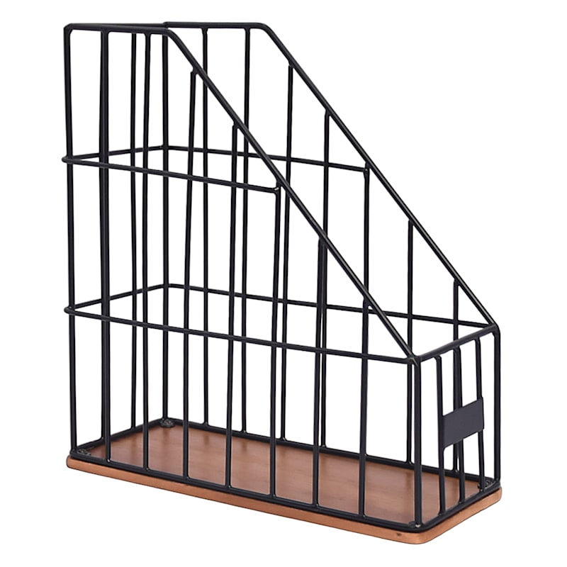 Crosby St. Matte Black Wire Wooden Magazine File
