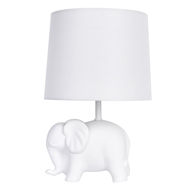 Tiny Dreamers White Ceramic Elephant Lamp with Shade, 14"