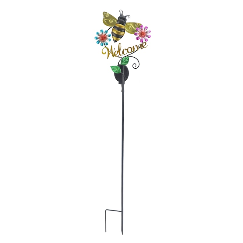 Welcome Bee Metal Solar Yard Stake, 36" | At Home