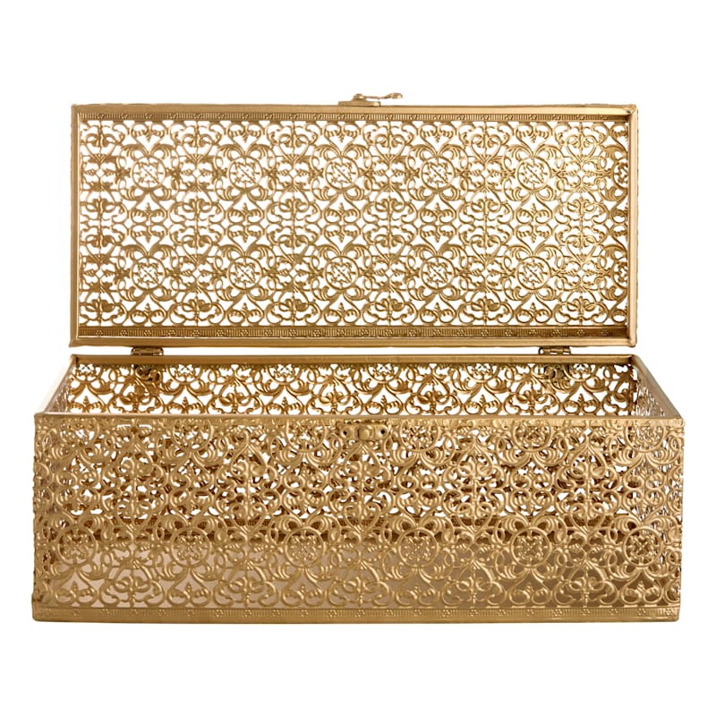Gold Punched Metal Decorative Box, 14x6