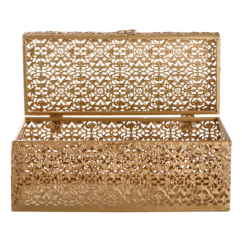 Gold Punched Metal Decorative Box, 12x5