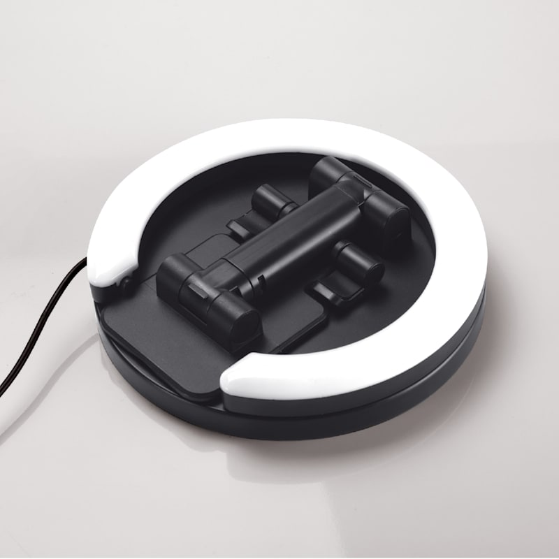 Black Phone Stand with Ring Light, 8"
