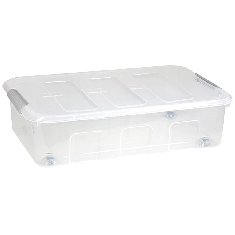 Clear Under Bed Storage Box with Grey Latch, 37l