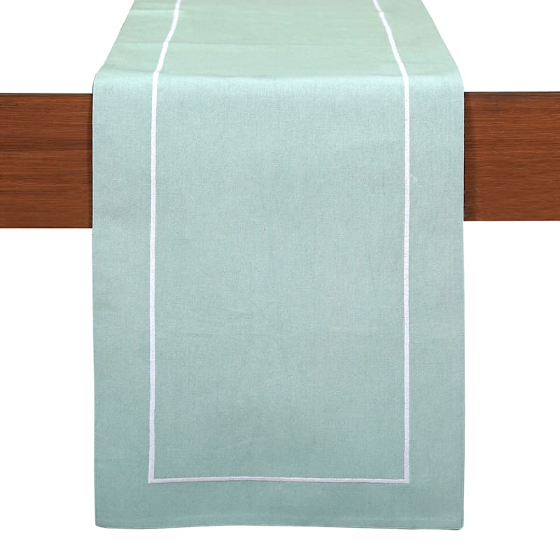 Aqua Foam Table Runner with White Embroidered Border, 72"