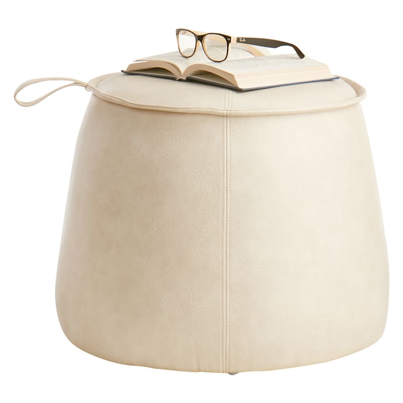 Crosby St. Rowan Cream Faux Leather Round Ottoman