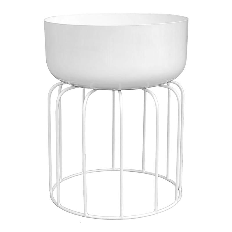 Sunny Club White Round Planter Stand, Small
