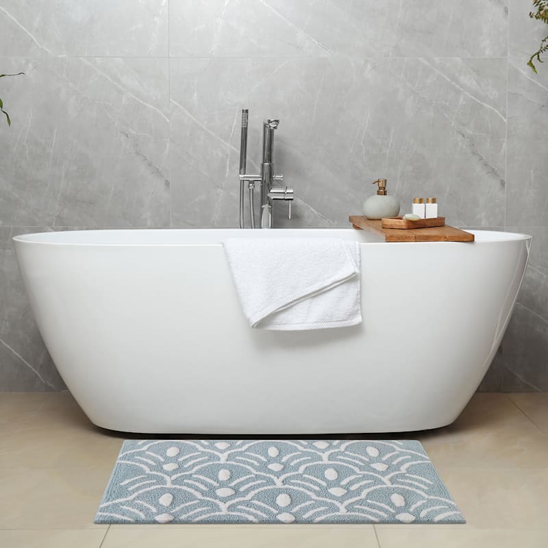 Light Blue Shell Design Cotton Bath Rug 20x30 | At Home