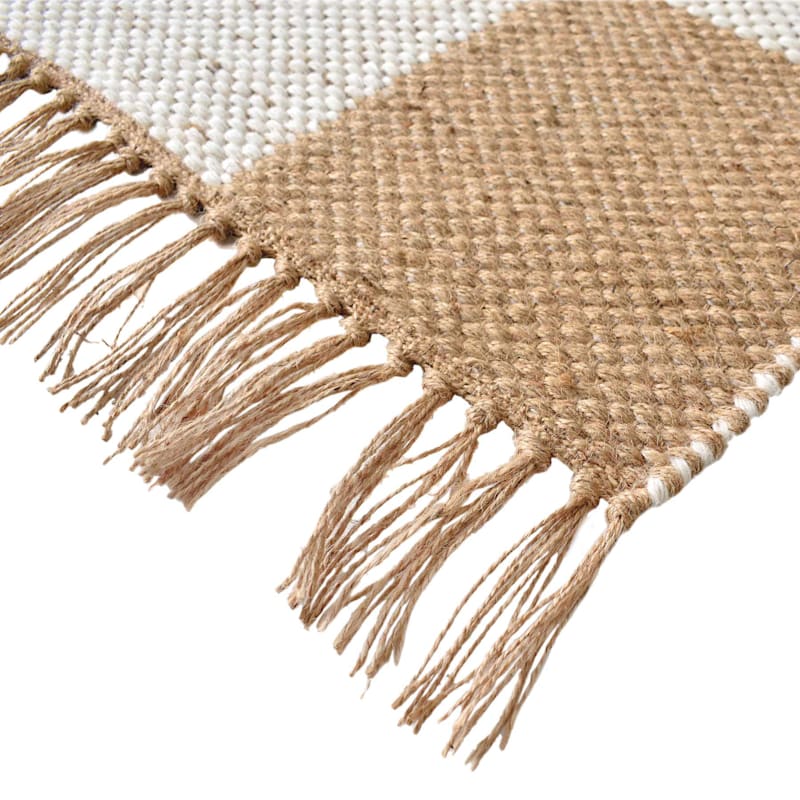 (B871) Honeybloom Brown & Natural Checkered Jute Area Rug, 5x7