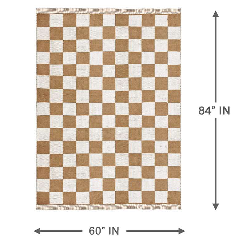 (B871) Honeybloom Brown & Natural Checkered Jute Area Rug, 5x7