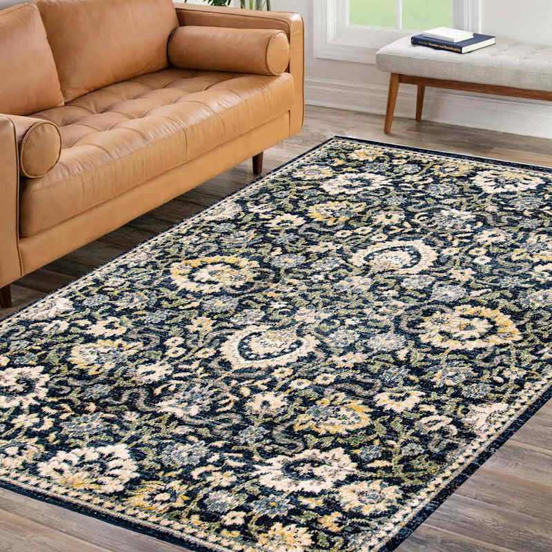 Olivia Navy Floral Area Rug 5x7 | At Home