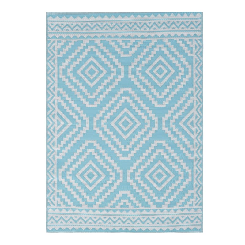 Light Blue Diamond Design Plastic Outdoor Area Rug, 5x7 | At Home