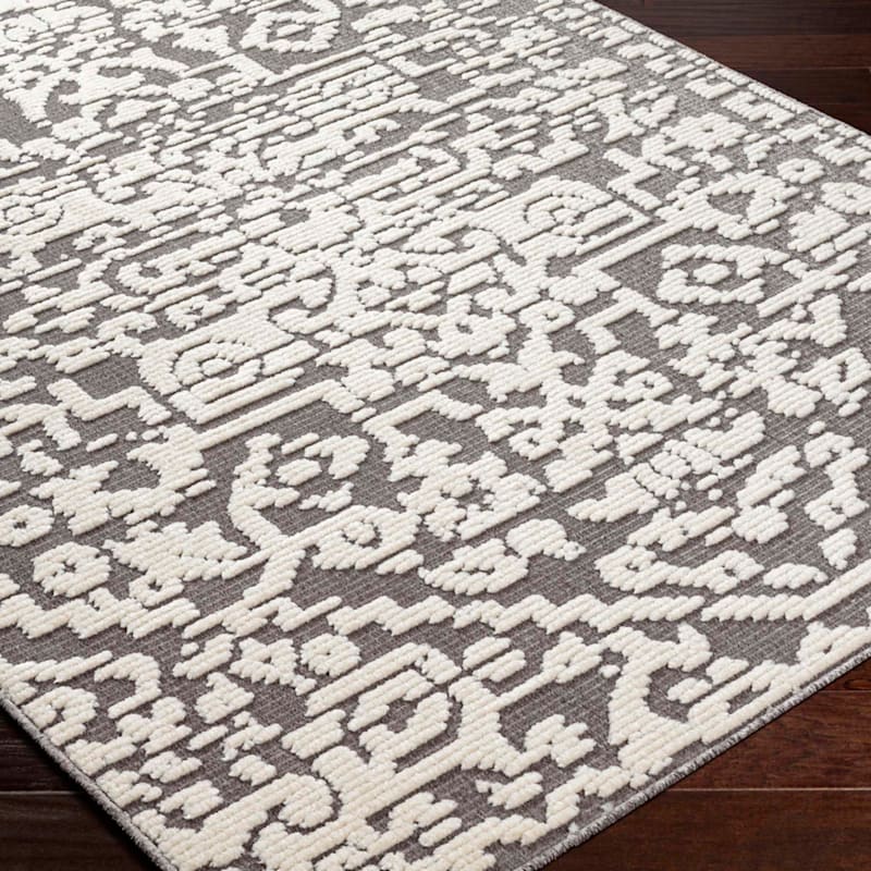 Lyna Grey Patterned Washable Rug | At Home