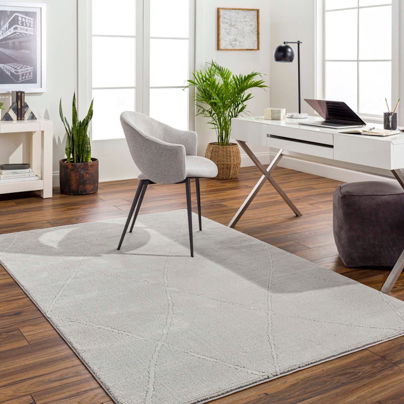 Alder Grey Diamond Design Washable Area Rug, 8x10 | At Home