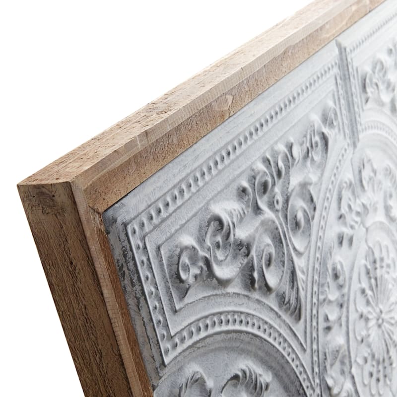 Honeybloom Wooden Framed Embossed White Medallion Wall Art, 29x39