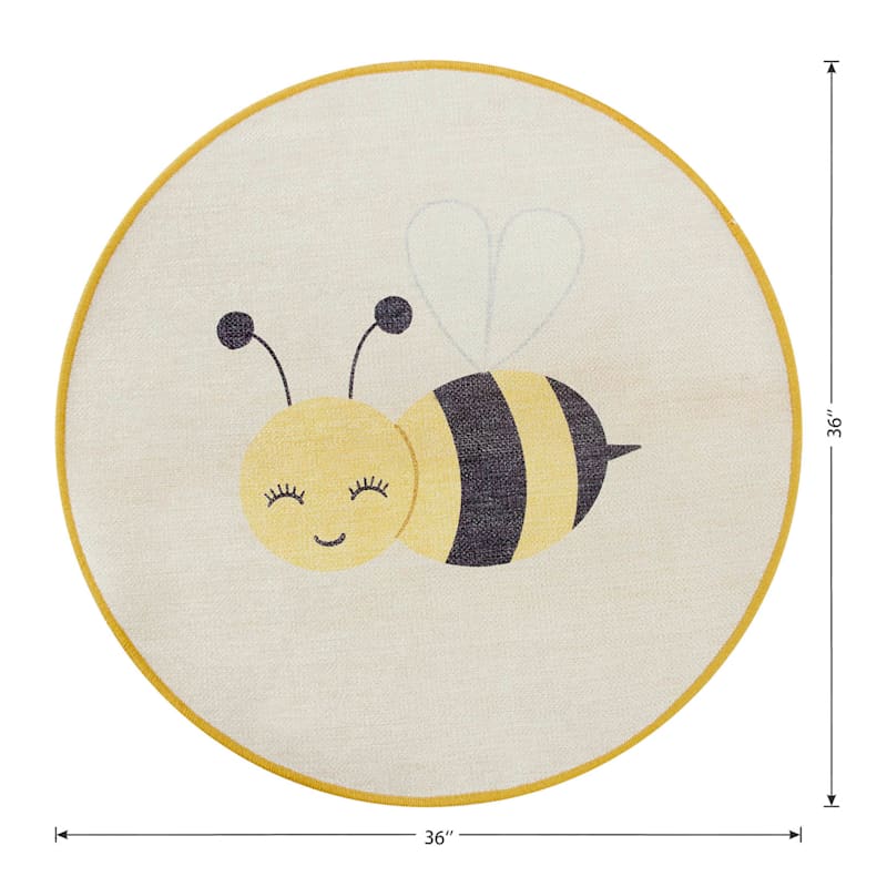 Tiny Dreamers Bee Round Washable Accent Rug, 3' | At Home