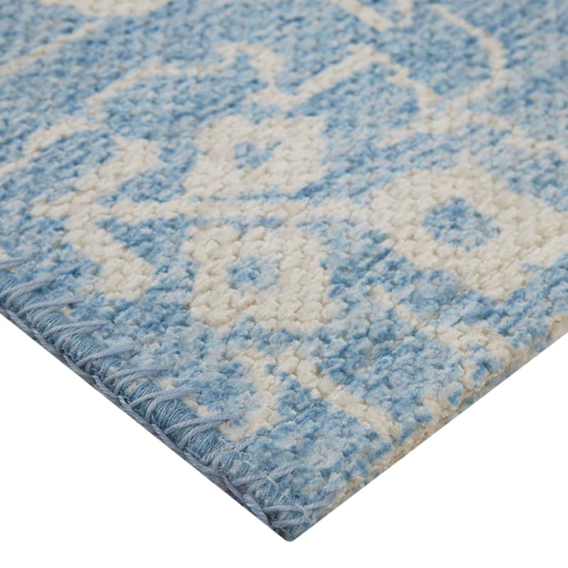 Bistro Light Blue Floral Washable Kitchen Rug with Gelback 22x60 | At Home