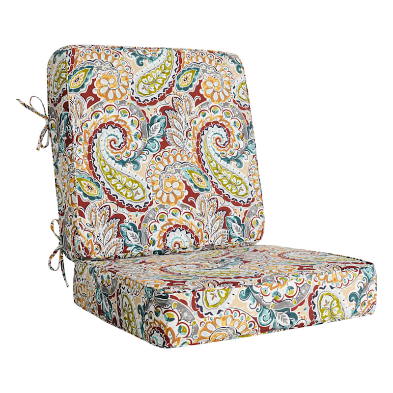 2-piece paisley chili outdoor deep seat cushion set | At Home