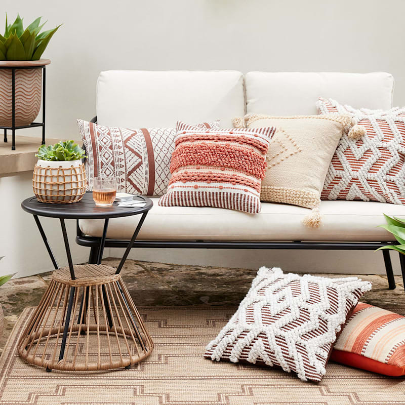 Tracey Boyd Rust Chunky Knotted Striped Square Outdoor Throw Pillow, 16 ...