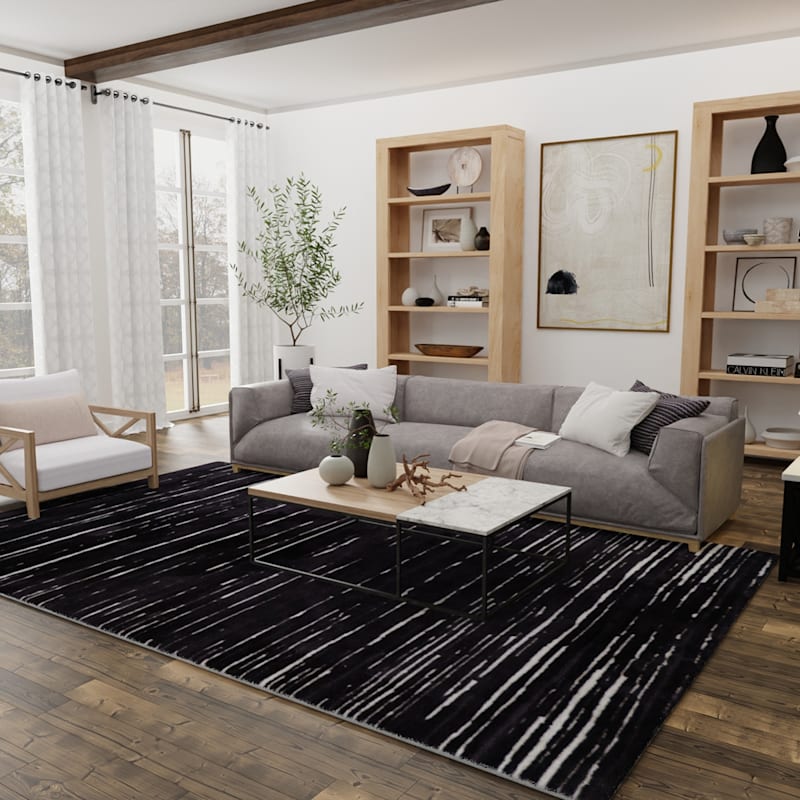 (B688) Crosby St. Ridgefield Black Patterned Area Rug, 5x7