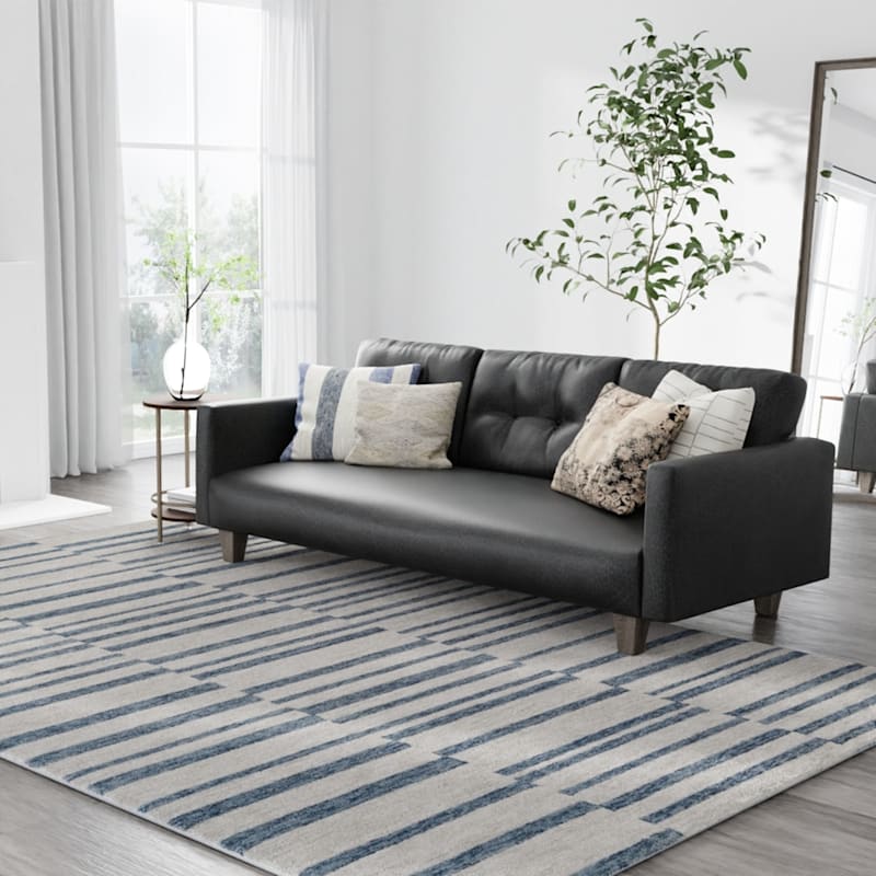 Ty Pennington Owens Blue & White Broken Stripe Rug | At Home