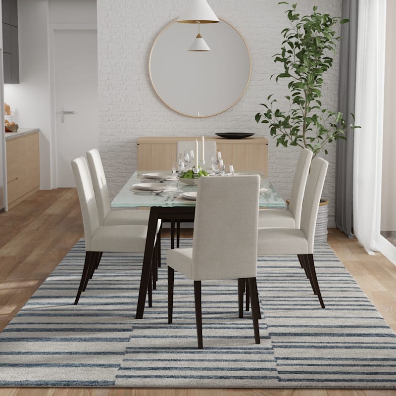 (A507) Ty Pennington Owens Blue & White Broken Stripe Accent Rug, 3x5