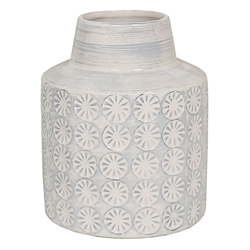Ty Pennington White Embossed Ceramic Vase, 7"