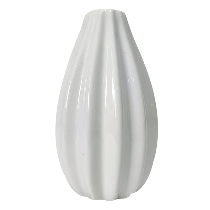 White Fluted Ceramic Bud Vase, 6"