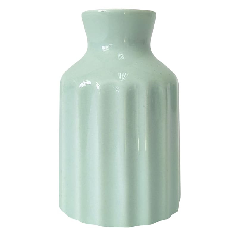 Green Fluted Ceramic Bud Vase, 4"