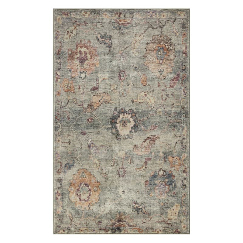 Rover Olive Floral Washable Rug, 20x34 | At Home