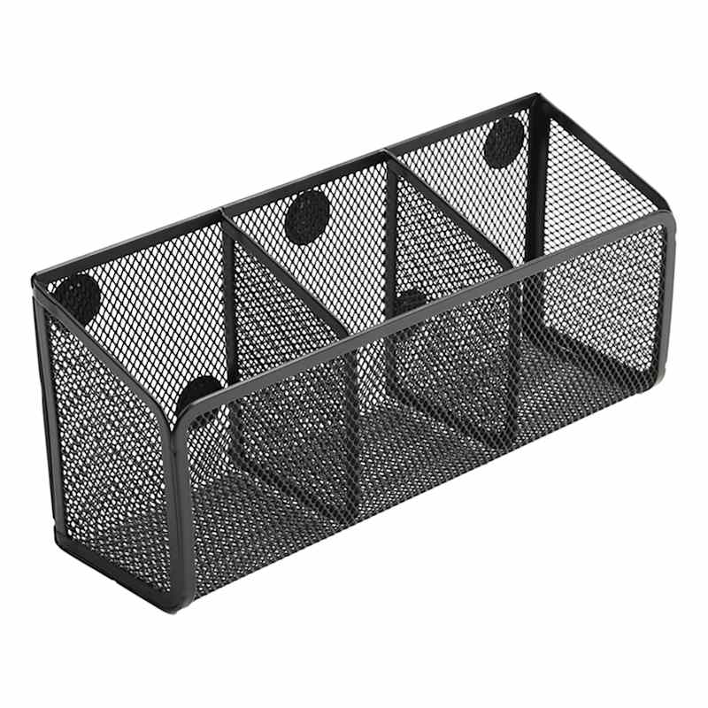 3-Compartment Metal Mesh Magnetic Organizer, Black