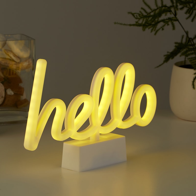 White Hello Neon Light Stand, 7.5"
