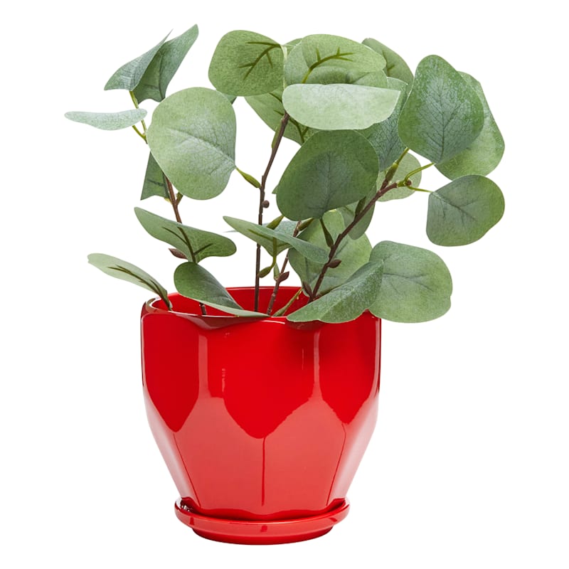 Indoor Hexa Red Ceramic Pot, Small | At Home