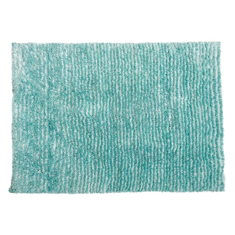 Essential Striped Turquoise Bath Rug, 17x24