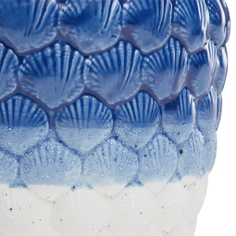 Ty Pennington Indoor Blue & White Ceramic Shell Pot, Medium | At Home