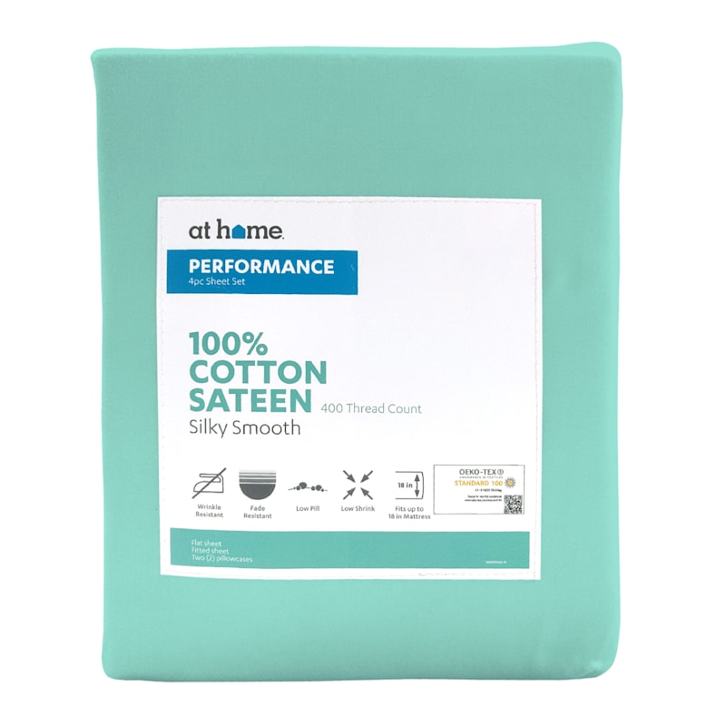4-Piece Aqua 400 Thread Count Cotton Performance Sheet Set, Queen