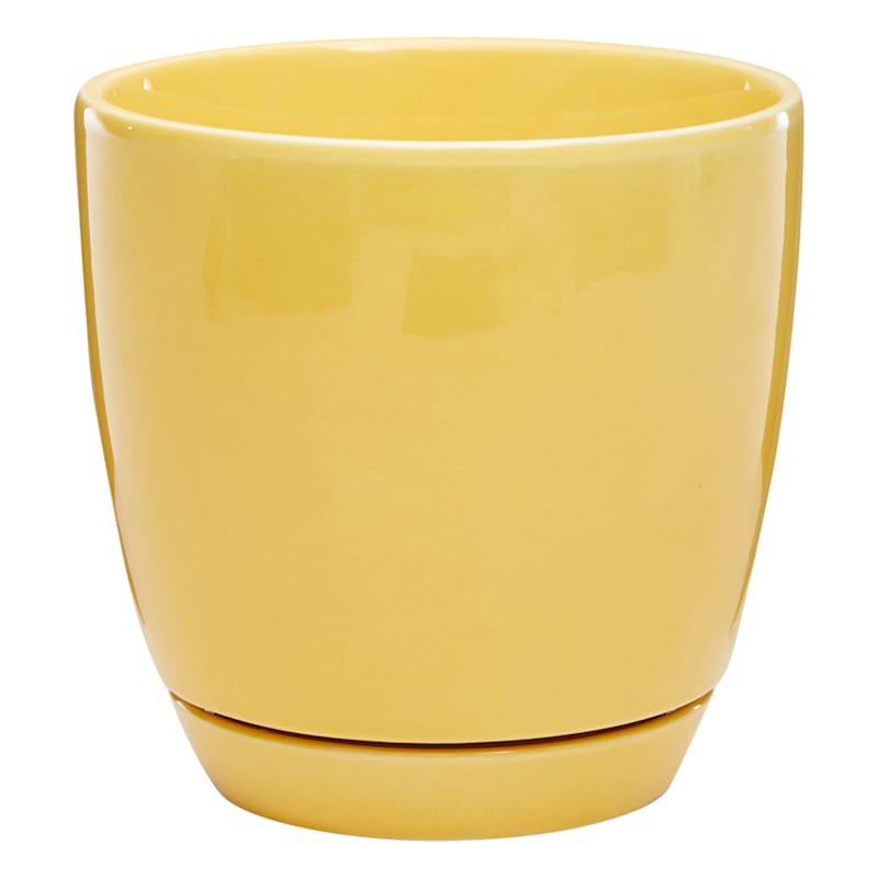 Indoor Elsie Yellow Stoneware Ceramic Pot, Medium | At Home