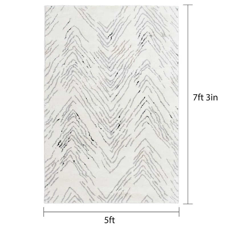 (C201) Found & Fable Mylah White Strato Shag Area Rug, 5x7