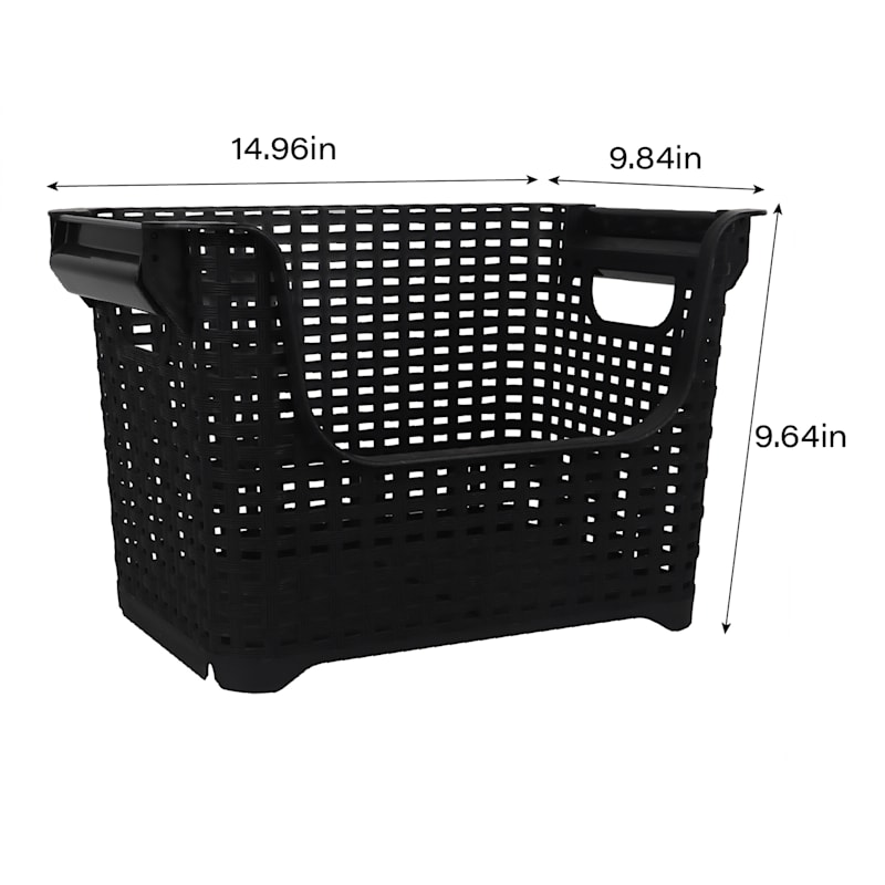 Black Crossover Weave Stackable Storage Basket | At Home