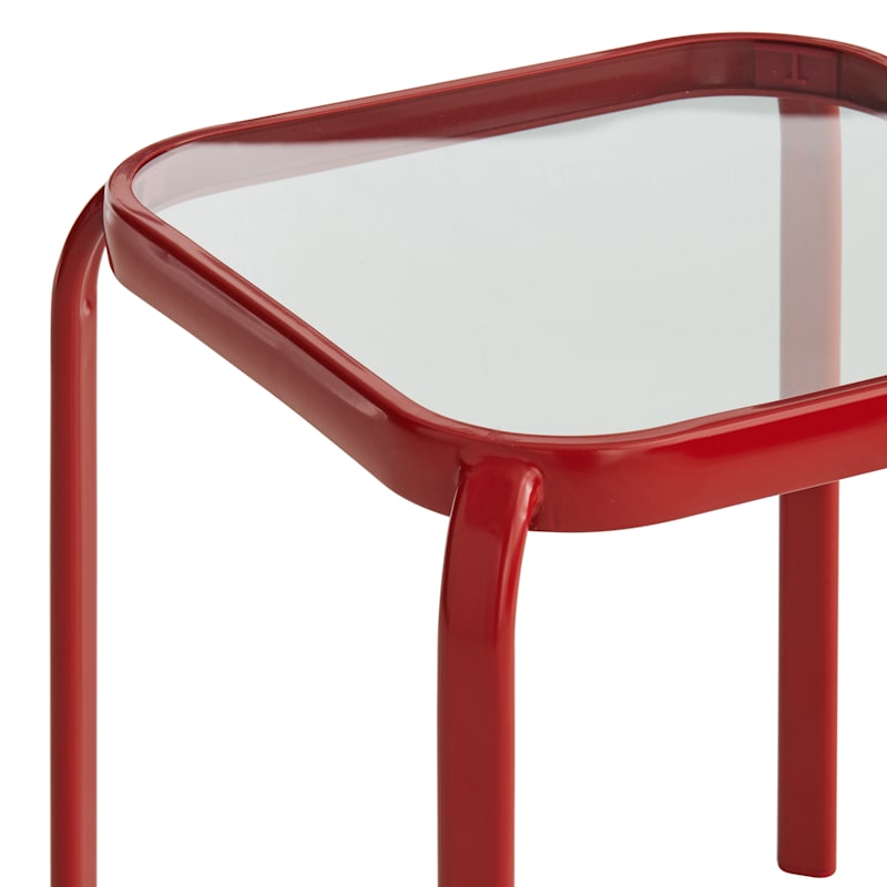 Red Steel Square Patio Table, 16" | At Home