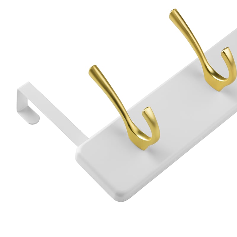 4-Hook Brushed Over the Door, Gold & White