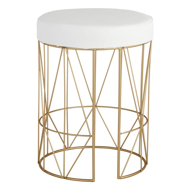 Keira Glazed Gold Wire Vanity Stool | At Home