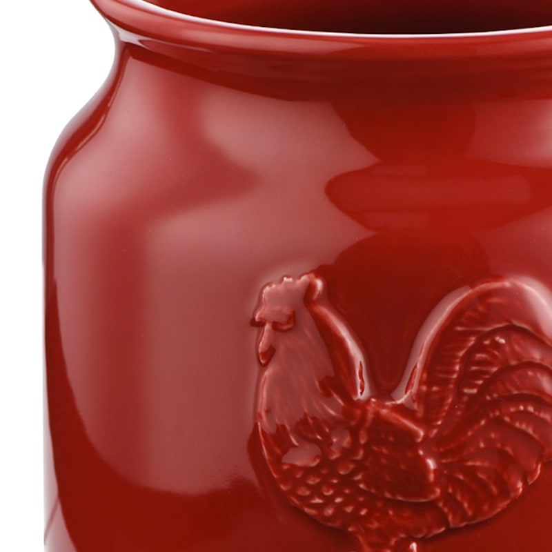 Red Ceramic Rooster Utensil Canister